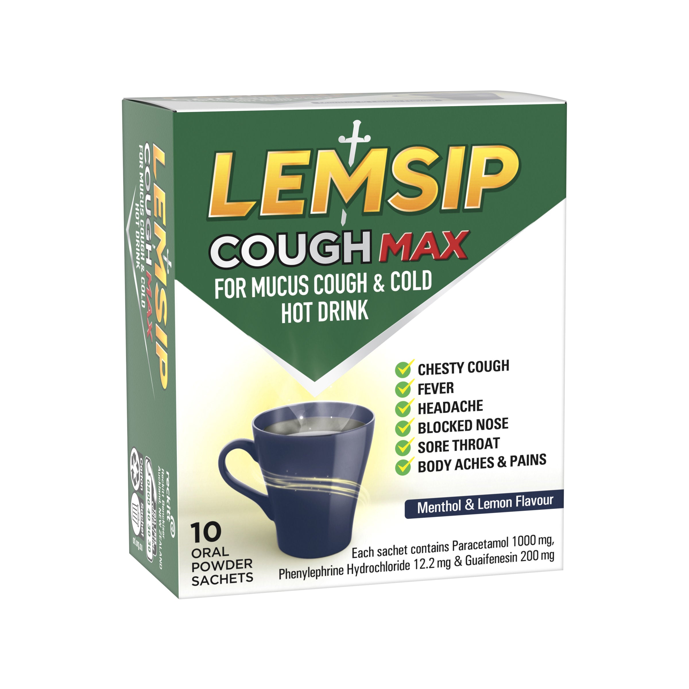 Lemsip Cough Max for Mucus Cough & Cold Hot Drink - Menthol & Lemon Fl ...