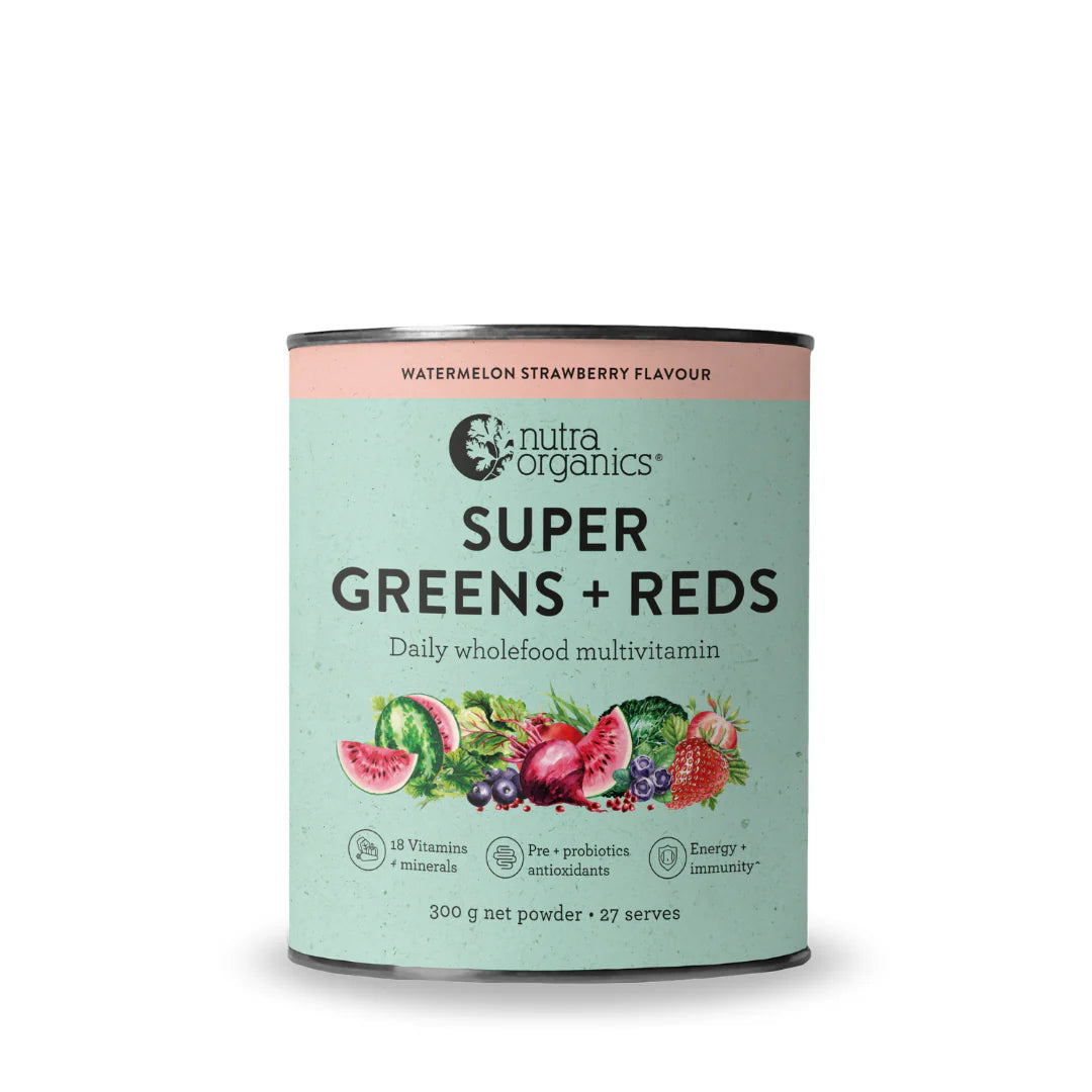 Nutra Organics Super Greens+Reds Powder - Watermelon Strawberry - Net ...